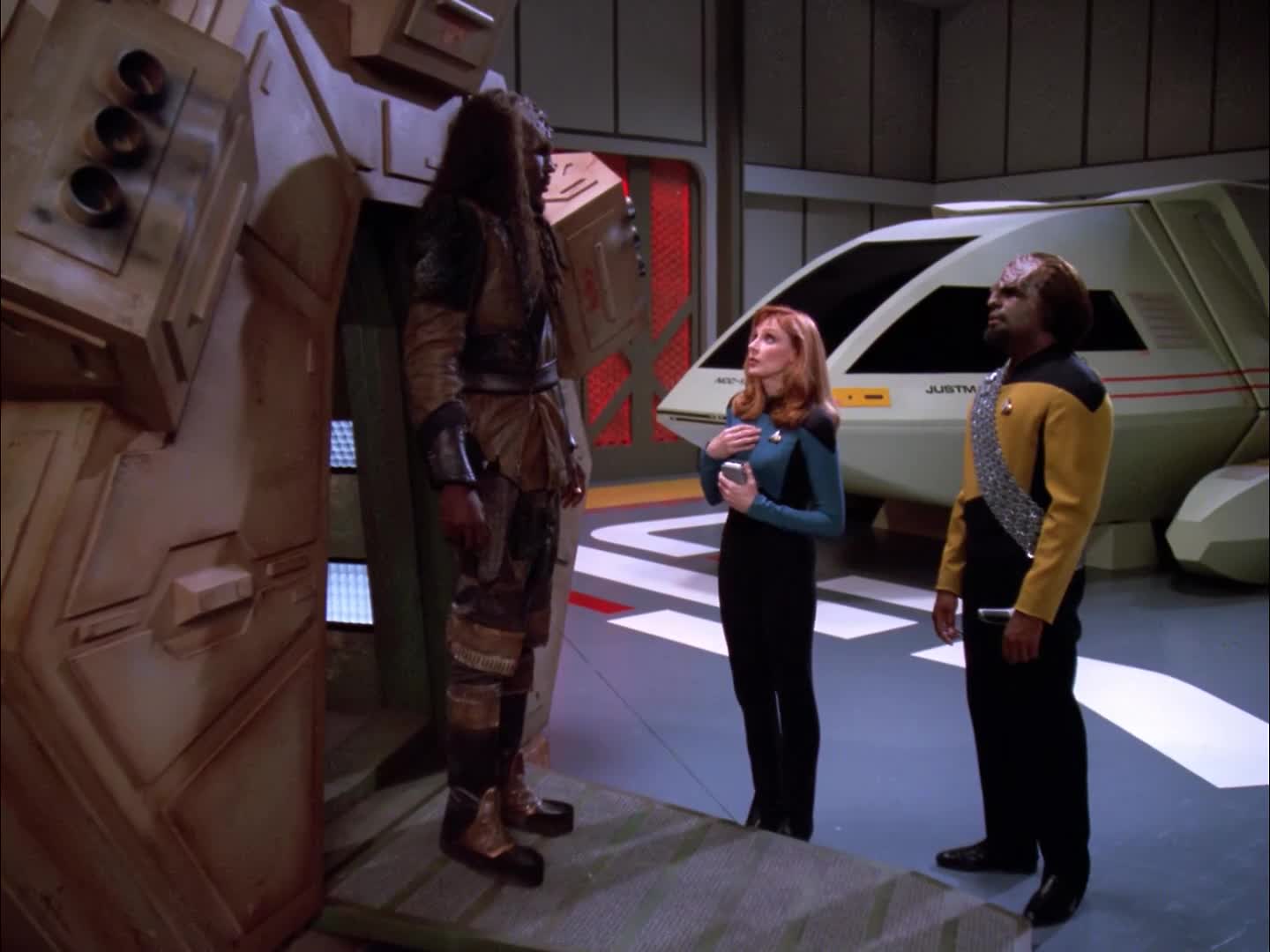 "Hello. I'm Dr Crusherand this is Lt Worf. We're here to conduct a ...