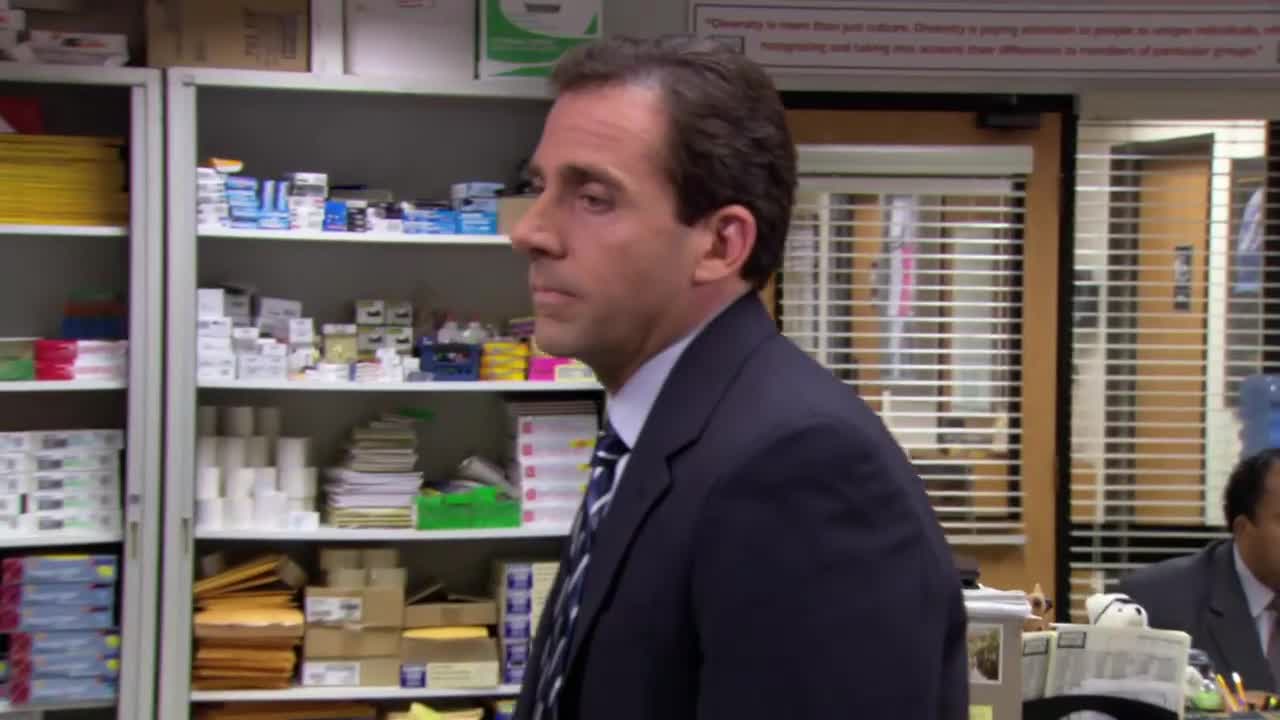 Hey, Dwight...Hey. You want an m&m? No, thanks, I'm stuffed.No ...