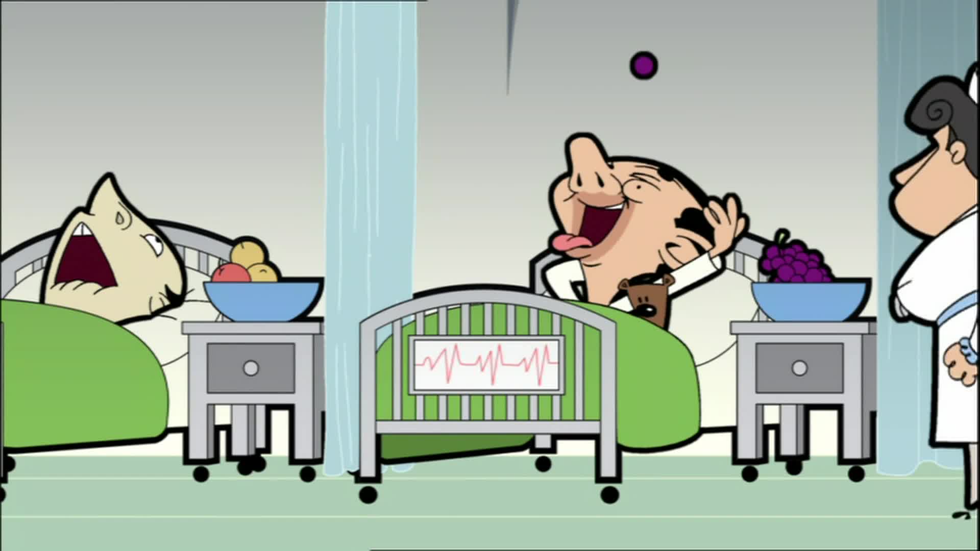 Aha! Mr. Bean? Tea? Now, then, let's take your temperature. In we go ...