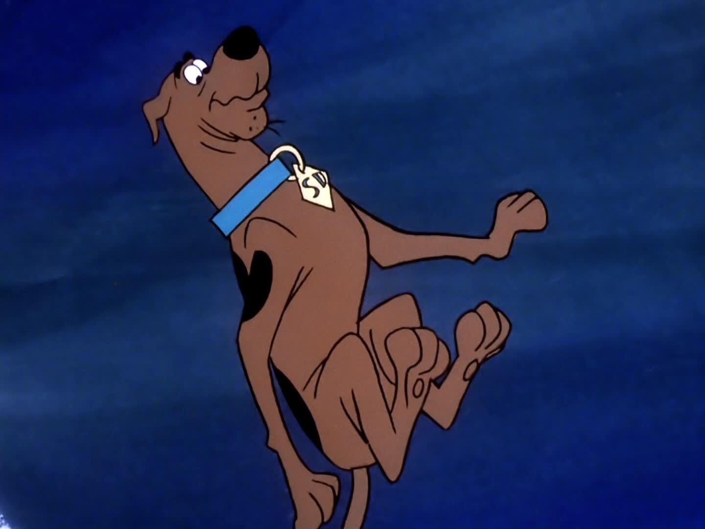 "Scooby-Doo! Oh-oh. Hey, I'm falling up! He's falling up. All that goes ...