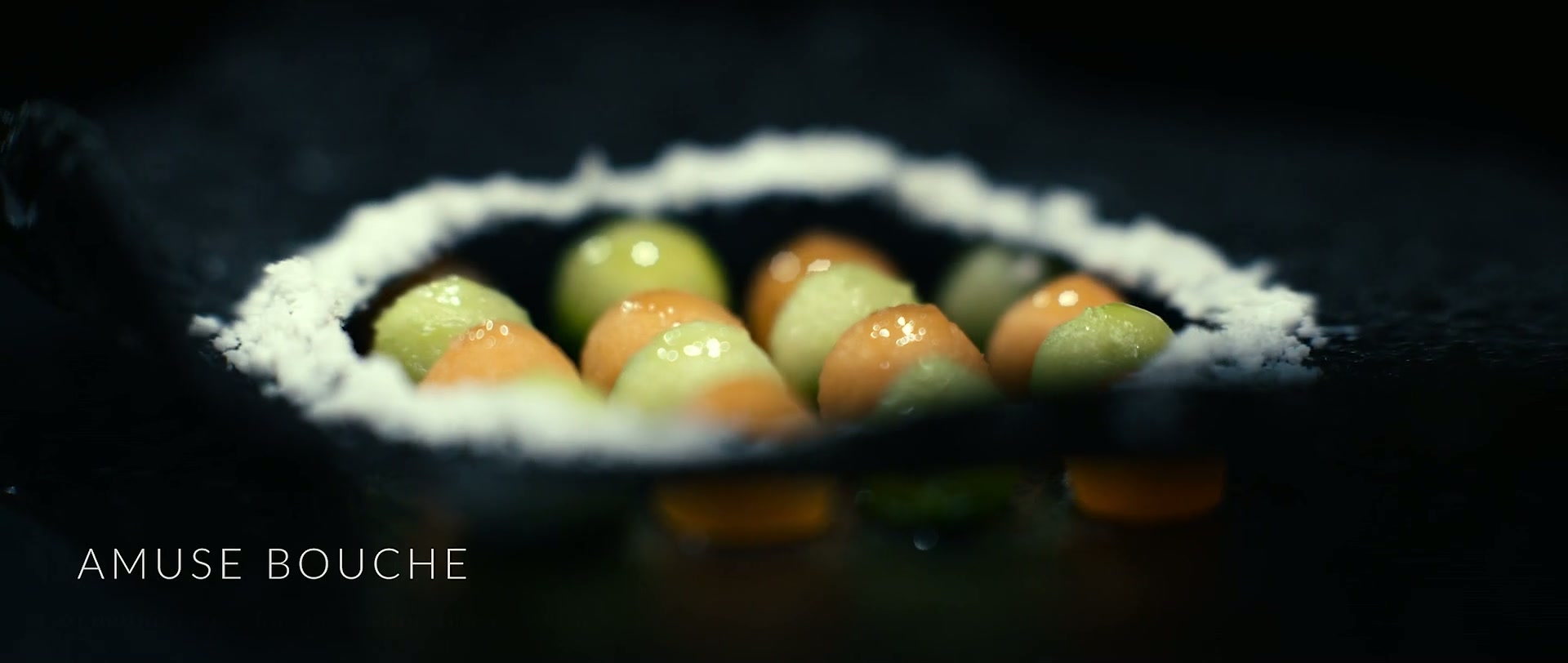 "Here we havea compressed andpickled cucumber melon, milk snow, and ...