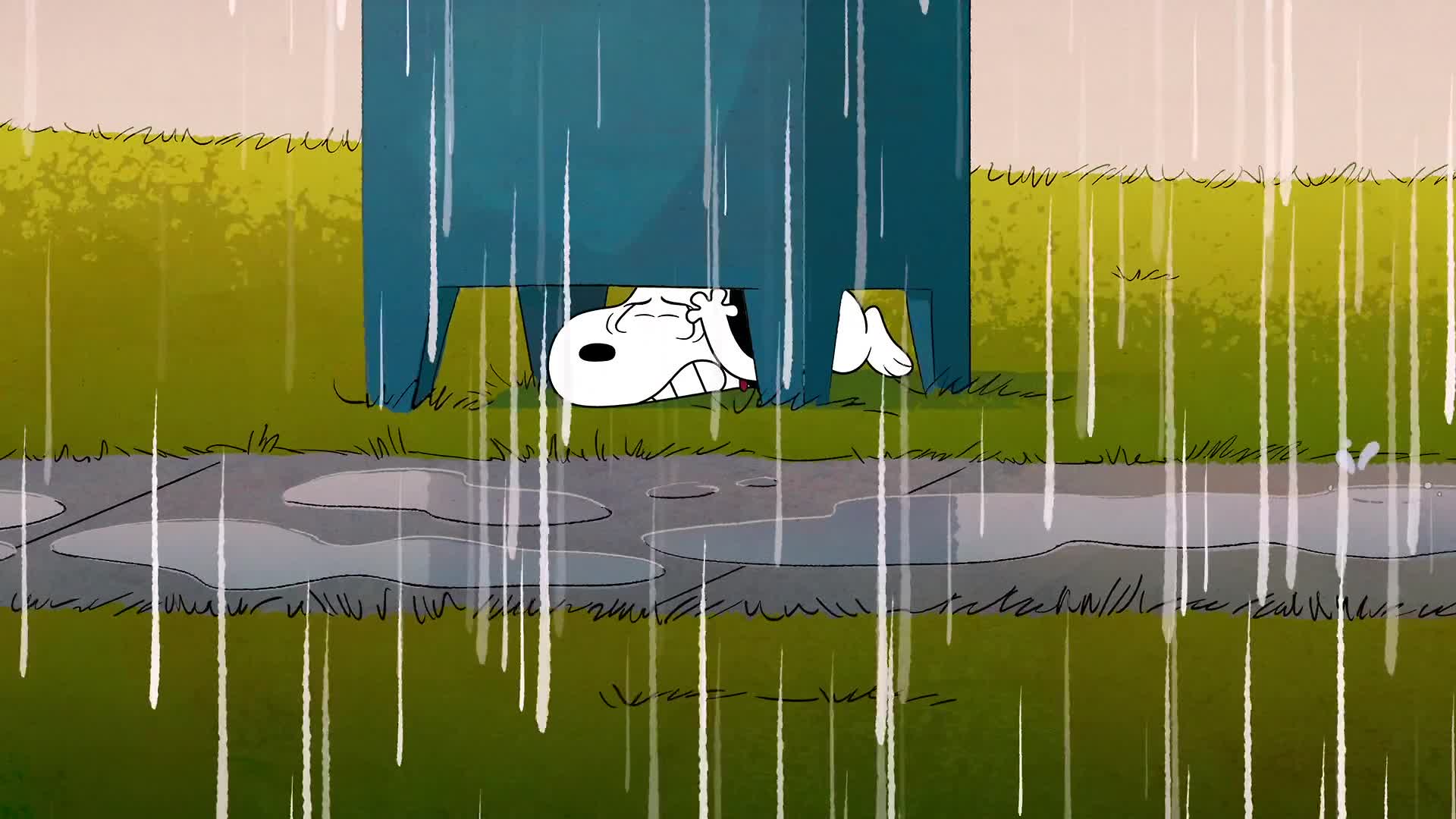 Snoopy, isn't this great? I love rainy days. Look at the splashing ...
