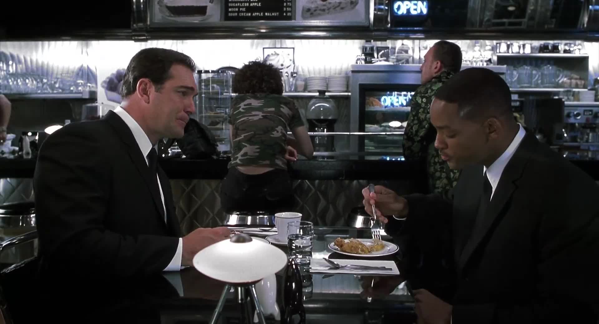 Oh, good pie! Oh, yeah. What's wrong, man? The pie not good? You're ...