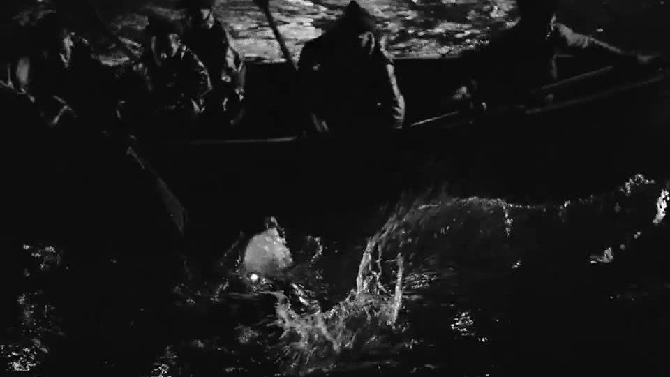 Grab hold of the oar, mate. Bear a hand! Get a rope around him! It's ...