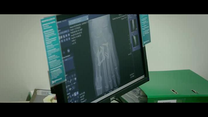 "Let's have a look at your X-ray. So everything seems to be okay. He's ...