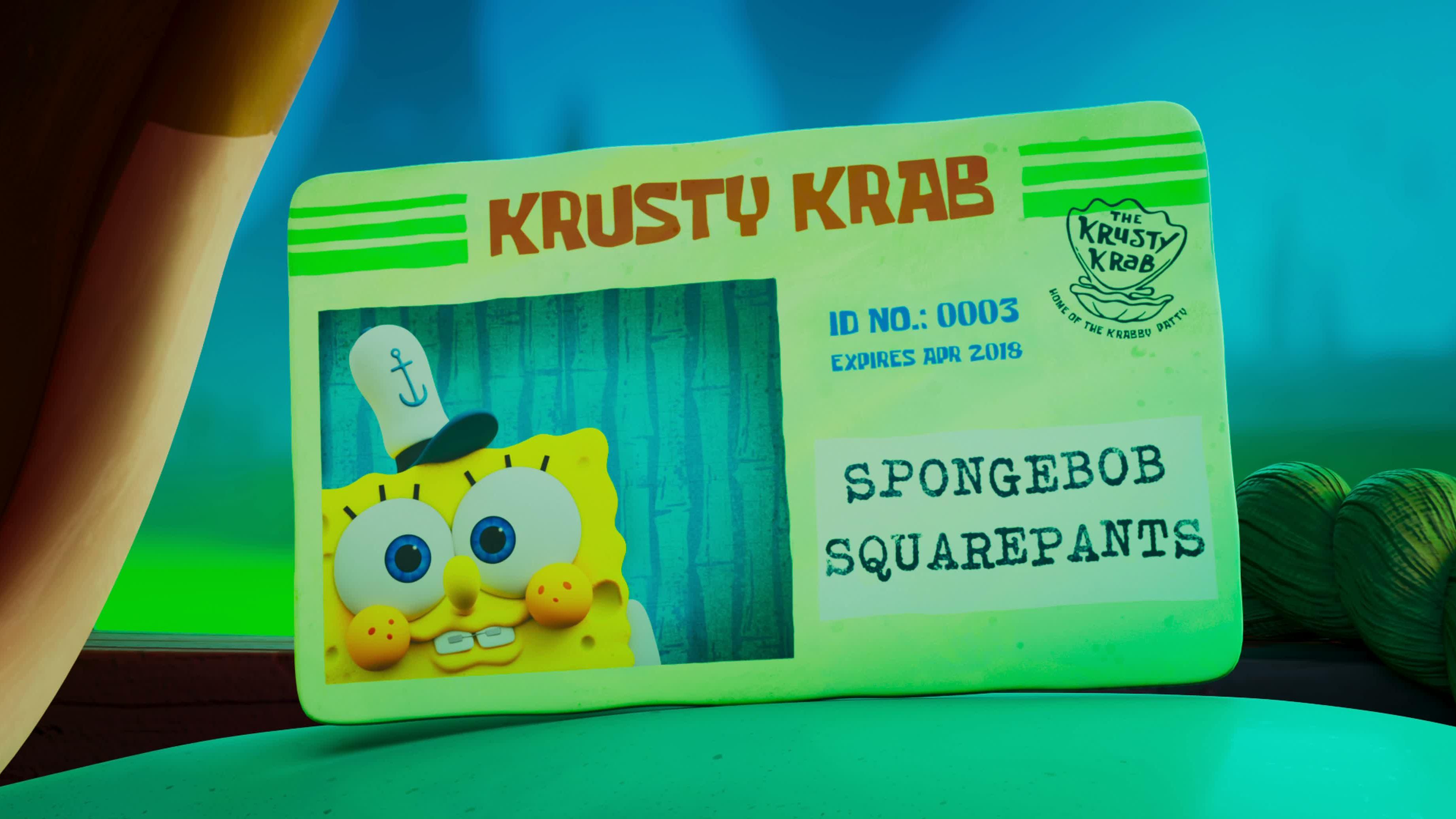 SpongeBob's first Krusty Krab ID card. Look at him. So... yellow. That ...