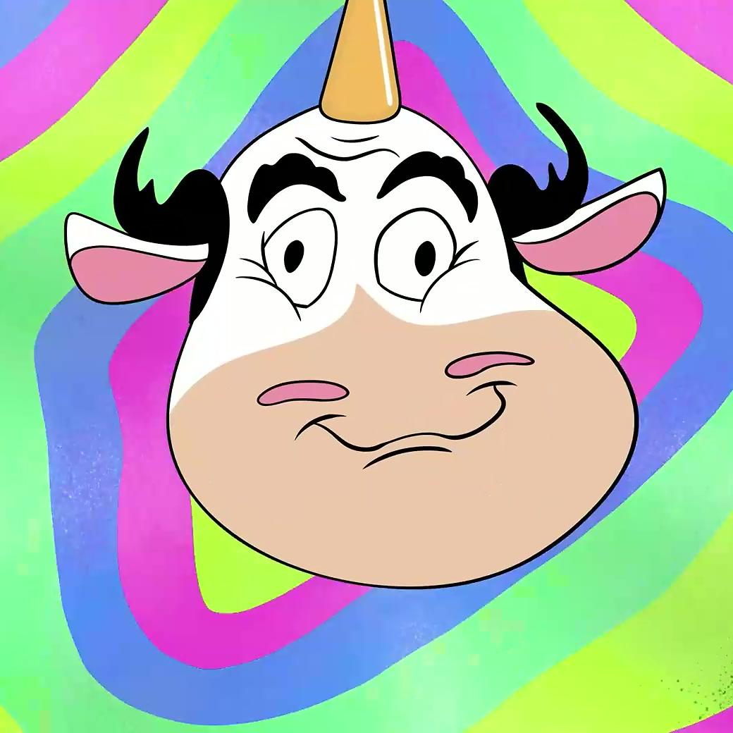 Missy, hit the button. Are we riding a cow? It's a unicow. Ah. That ...