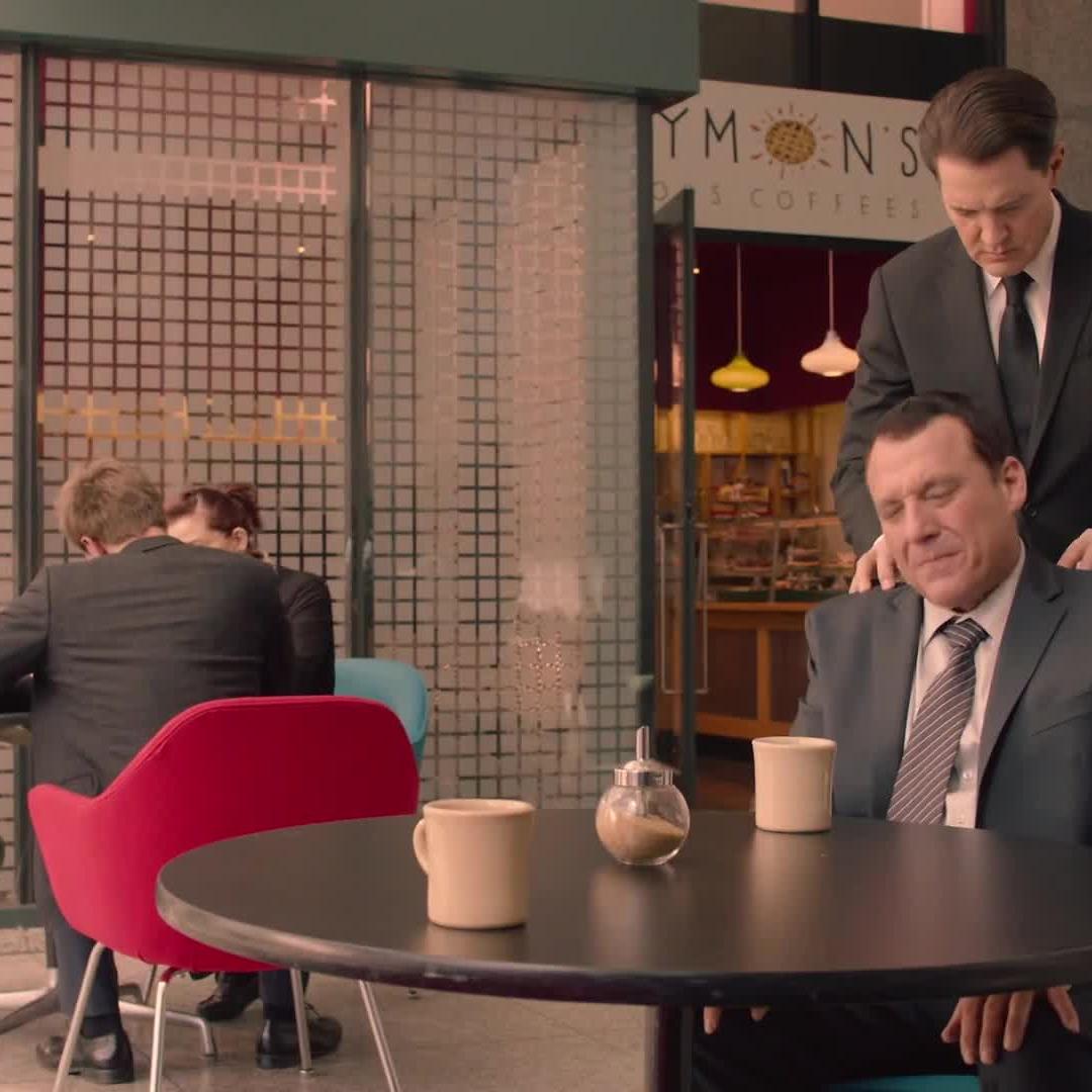 "Dougie... there's your coffee. Your coffee. Oh, God! So sorry. I ...