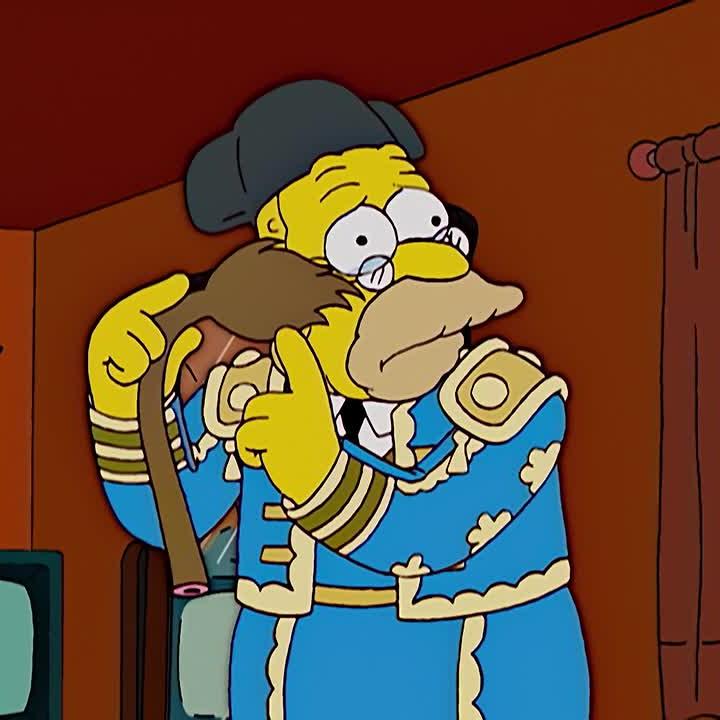 Grampa Simpson's movements are tentative, as if he is distracted ...