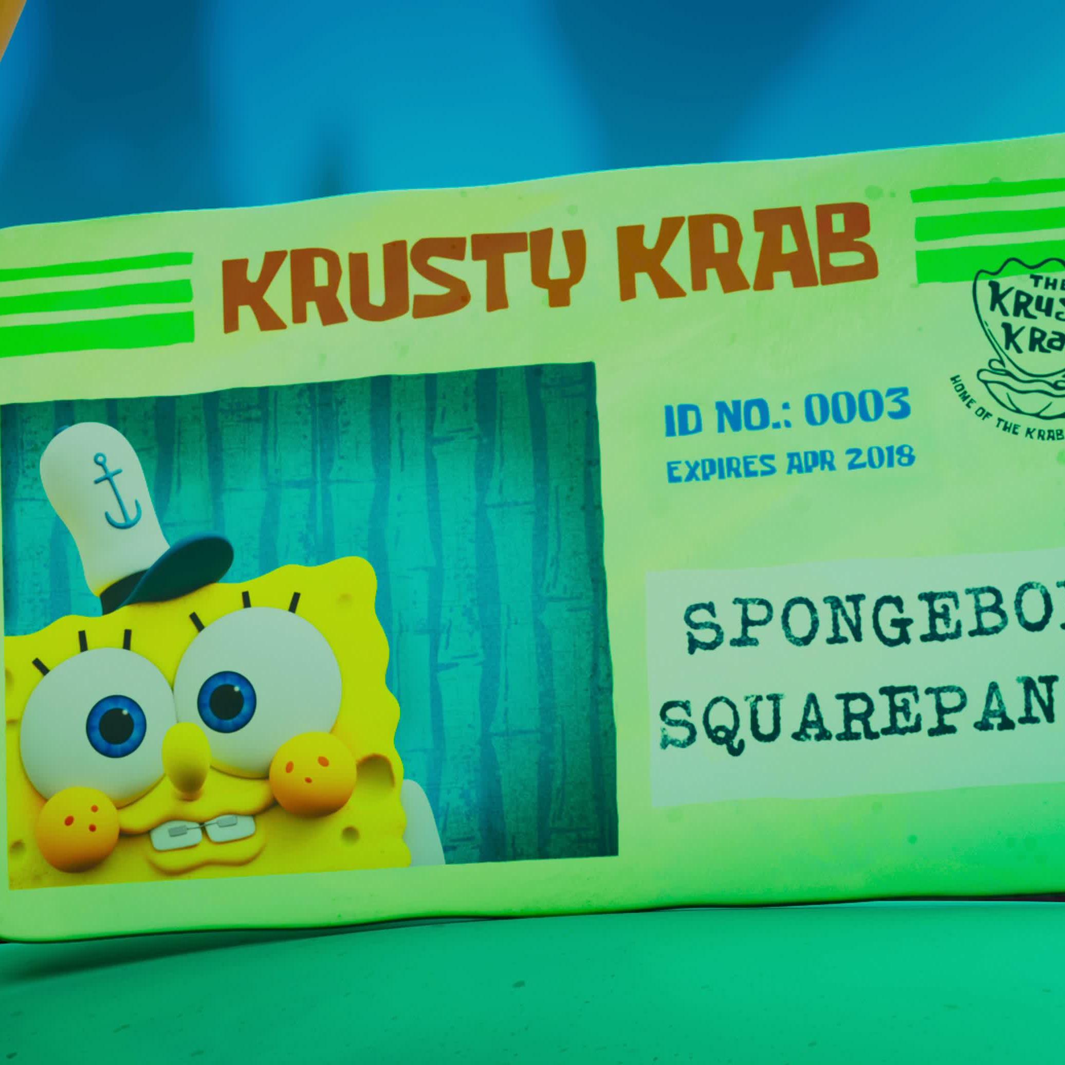 SpongeBob's first Krusty Krab ID card. Look at him. So... yellow. That ...